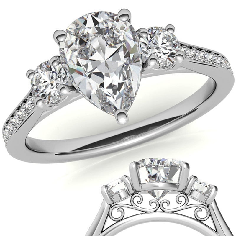 Auory Stylish Three Stone Ring for Women in White Gold Plated - Walmart.com