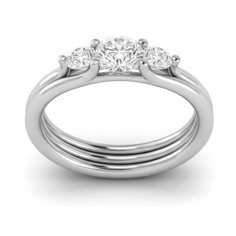 Auory Three Stone Moissanite Engagement Ring in White Gold Plated ...