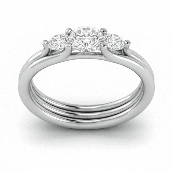 Auory Three Stone Moissanite Engagement Ring in White Gold Plated ...