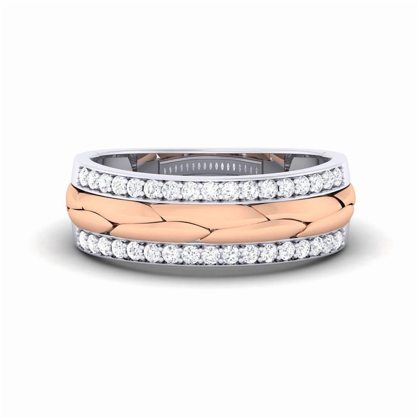 Auory Unisex Double Layer Round Cut Eternity Moissanite Band - Two Tone ...
