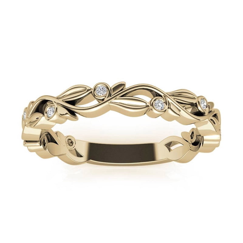 Auory Yellow Gold Plated Leaf Design Ring - Women Eternity Bands ...