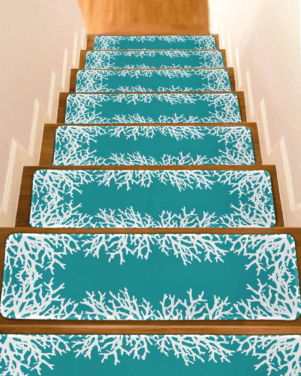 Auqa Coastal Coral Stair Treads for Wooden Steps Indoor Runner Rug ...
