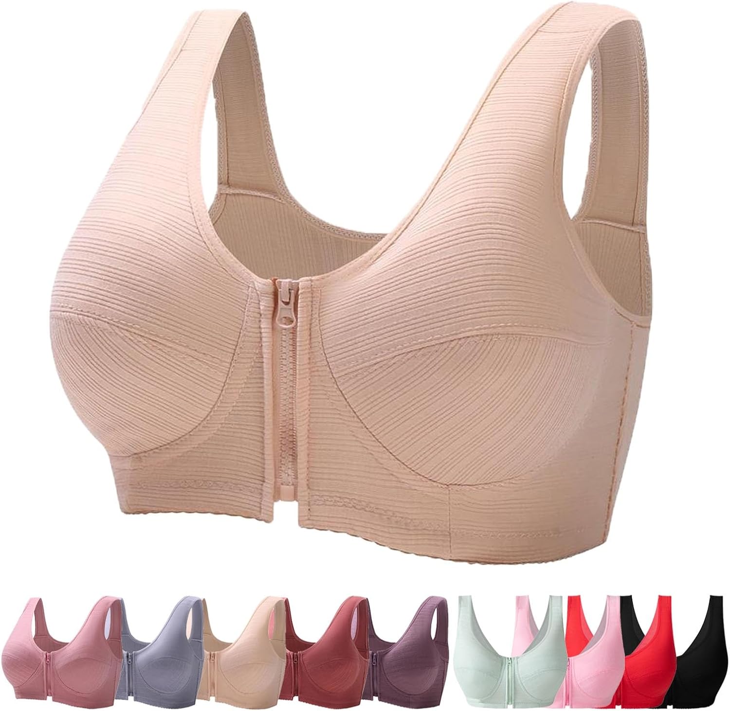 Aura Bra - Pure Cotton Anti Sagging Comfy Front Zipper Bra, Front ...