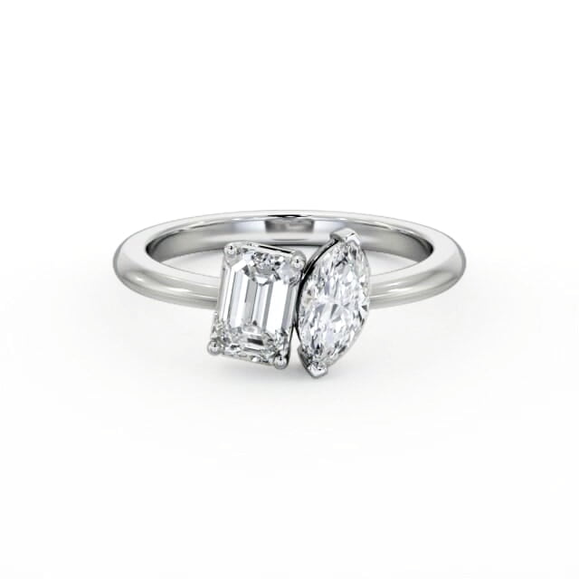 Aura Jewel 14K White Gold Plated Engagement Wedding Ring - 1.2 Ct Emerald Cut Two Stone Toi Et ...