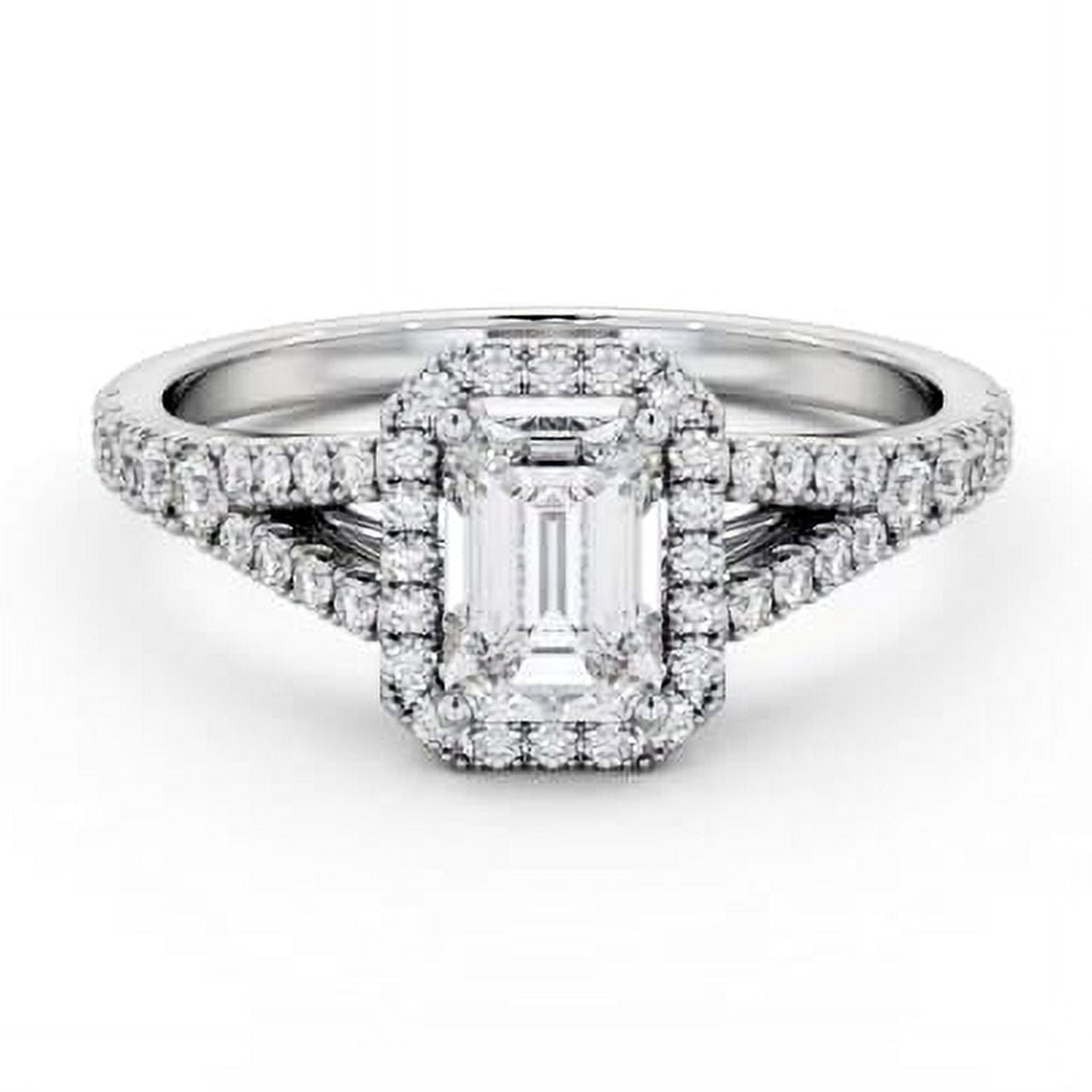 Aura Jewel 2 Ct Emerald Cut Diamond Engagement Ring - Lab Created Simulated Stone - 4 Prong Halo ...