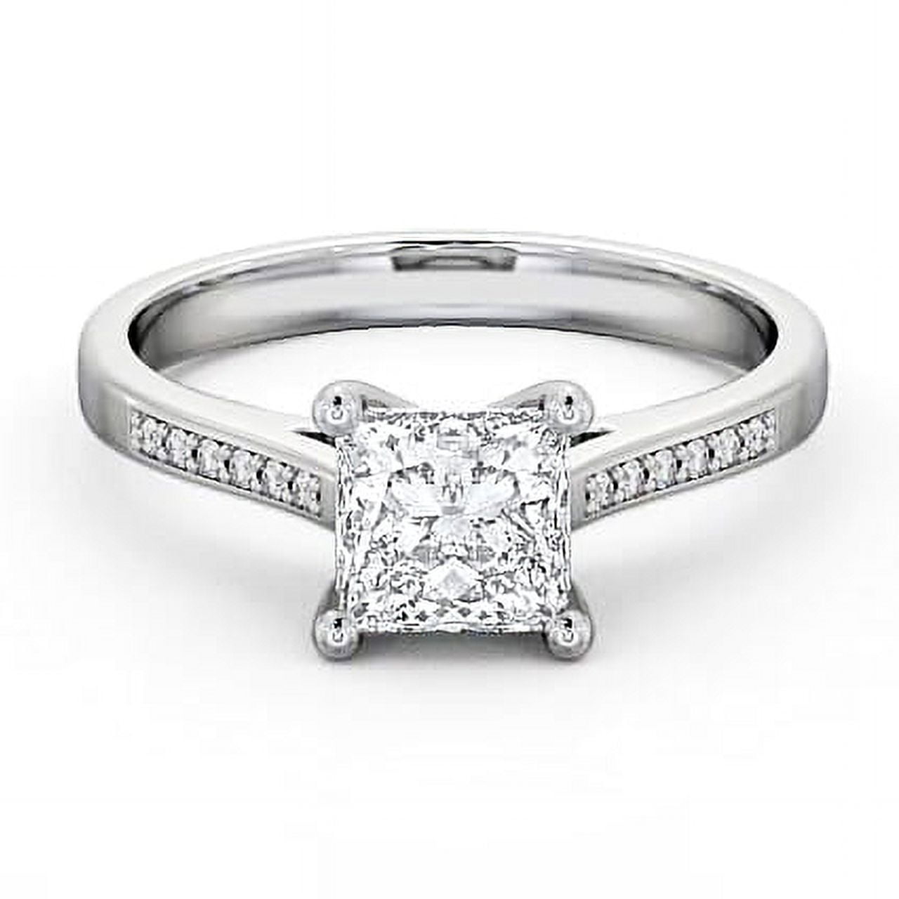 Aura Jewel 2 Ct Princess Cut Solitaire with Accent Diamond Ring - 14K White Gold Plated ...