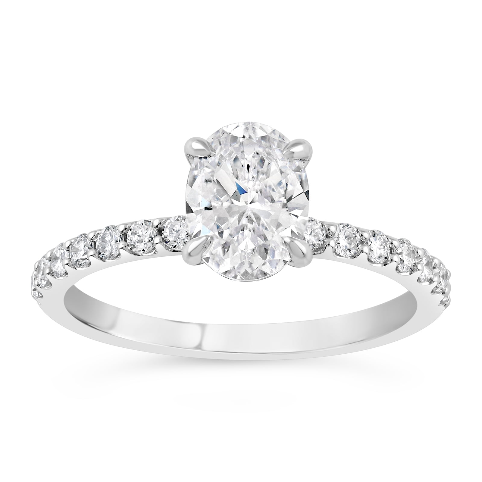 Aura Jewel Oval Cut 1.7 Ct Diamond Rings - 14K White Gold Plated Rings ...