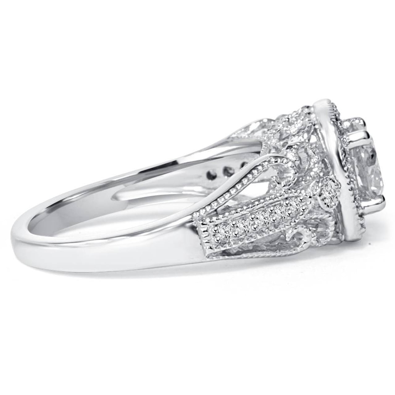 Aura Jewel Stamped 14K White Gold Plated Diamond Band - Round Cut 1.2 ...