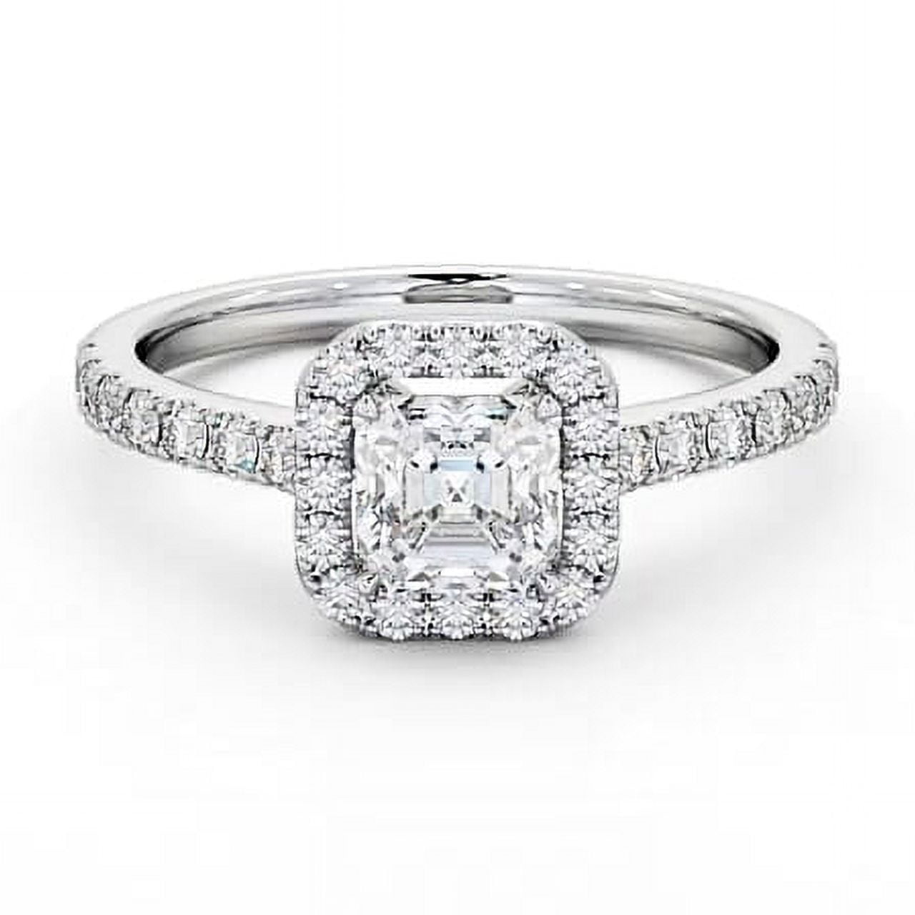 Aura Jewelry 14K White Gold Plated Double Halo Ring - Asscher Cut 2.1 ...