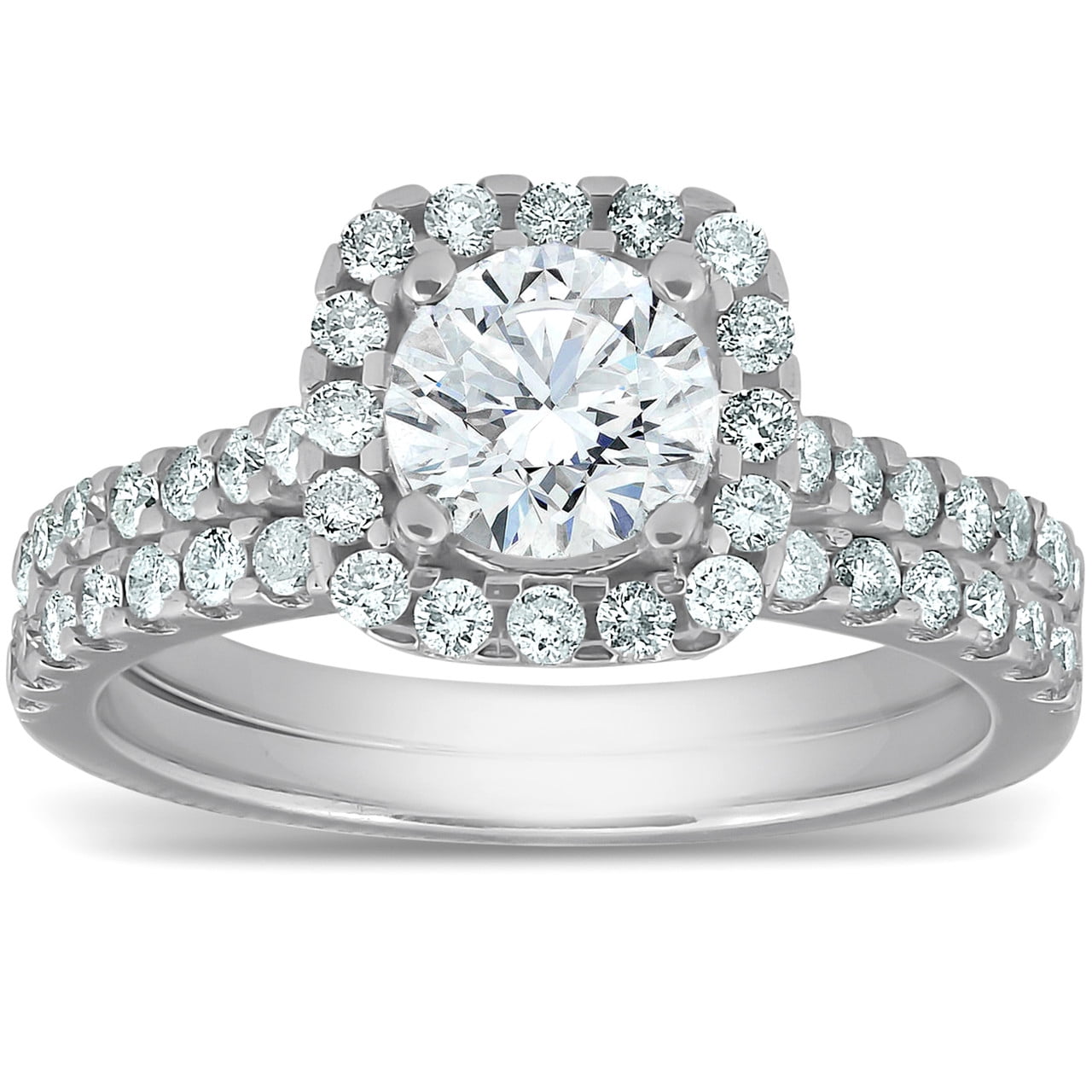 Aura Jewelry 14K White Gold Plated Rings - 1.3 Ct Round Cut Moissanite ...