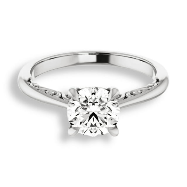 Aura Jewelry 14k White Gold Plated Rings - Solitaire Milgrain Moissanite Rings for Women's ...