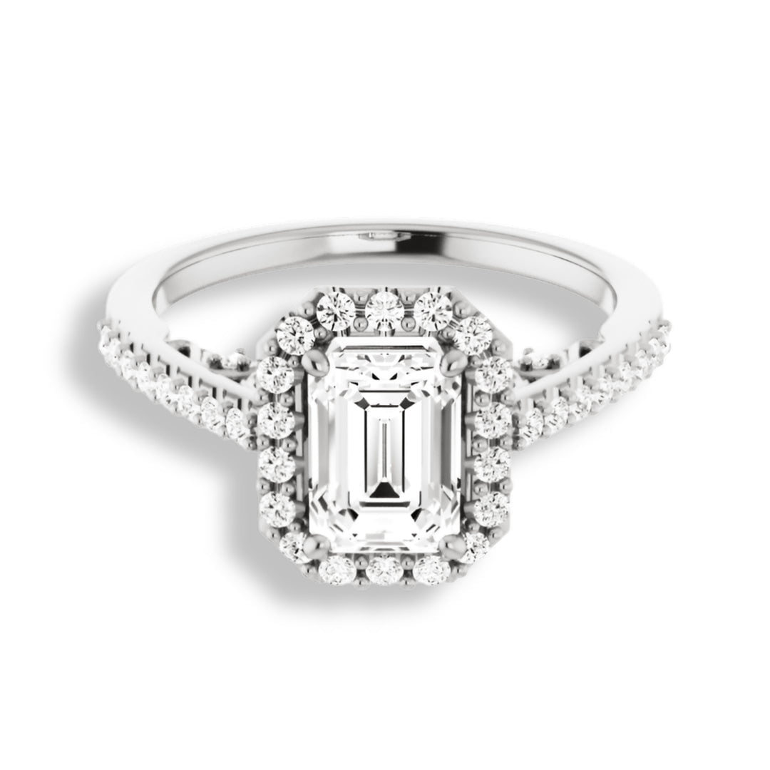 Aura Jewelry Halo Wedding Ring for Her - 1.78 Ct Emerald Cut Moissanite ...