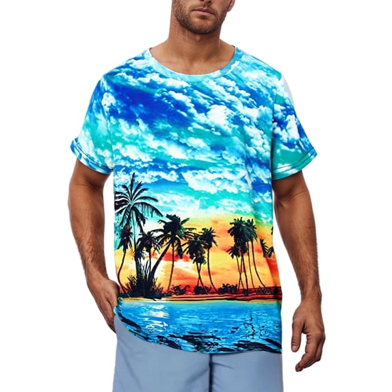 Aura Lane Men’s 3D Palm Tree Digital Print T-Shirt – Summer Loose Fit ...