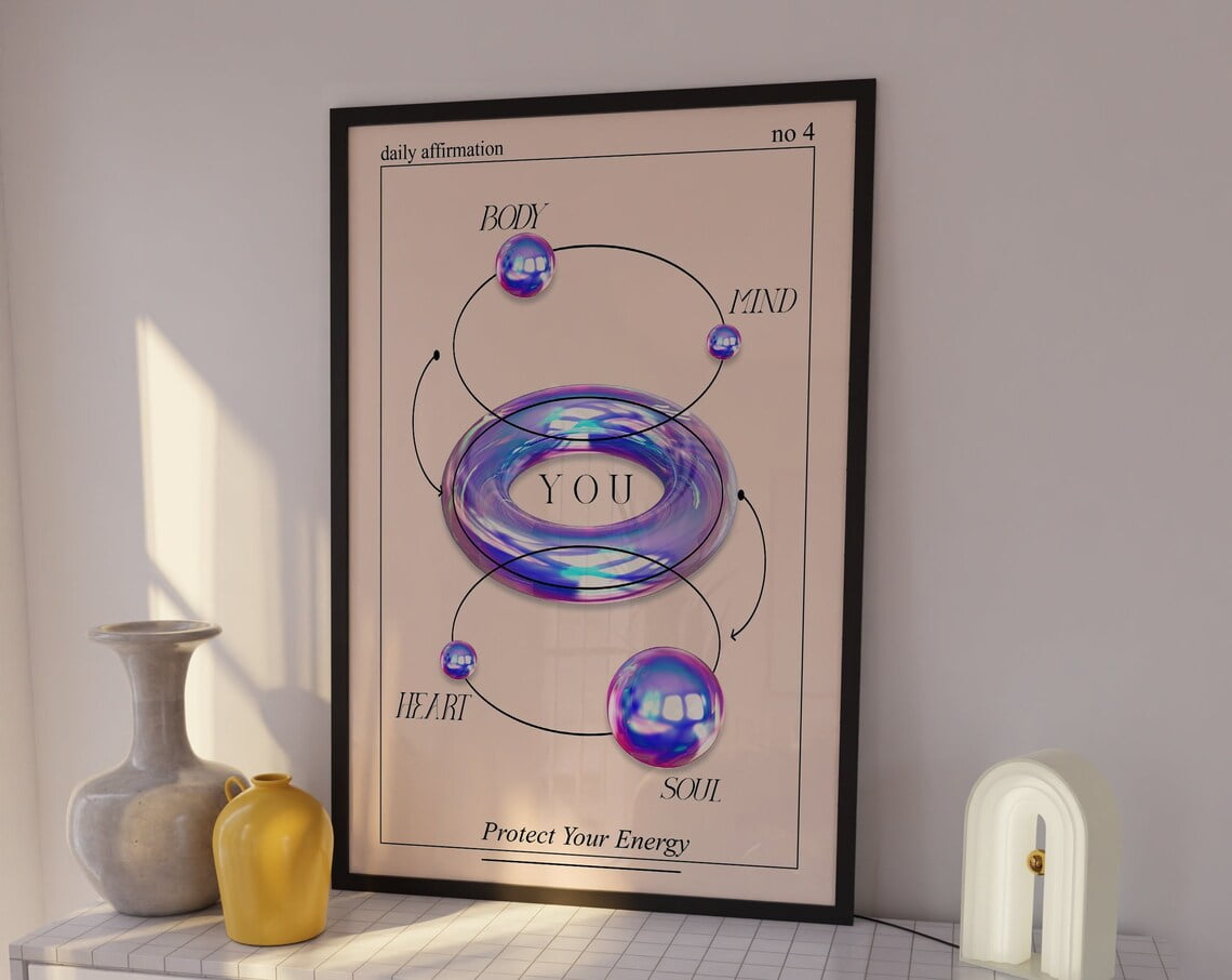 Aura Poster, 3D Holographic Print, Gradient Wall Art, Mindfulness Print, Psychedelic Decor ...