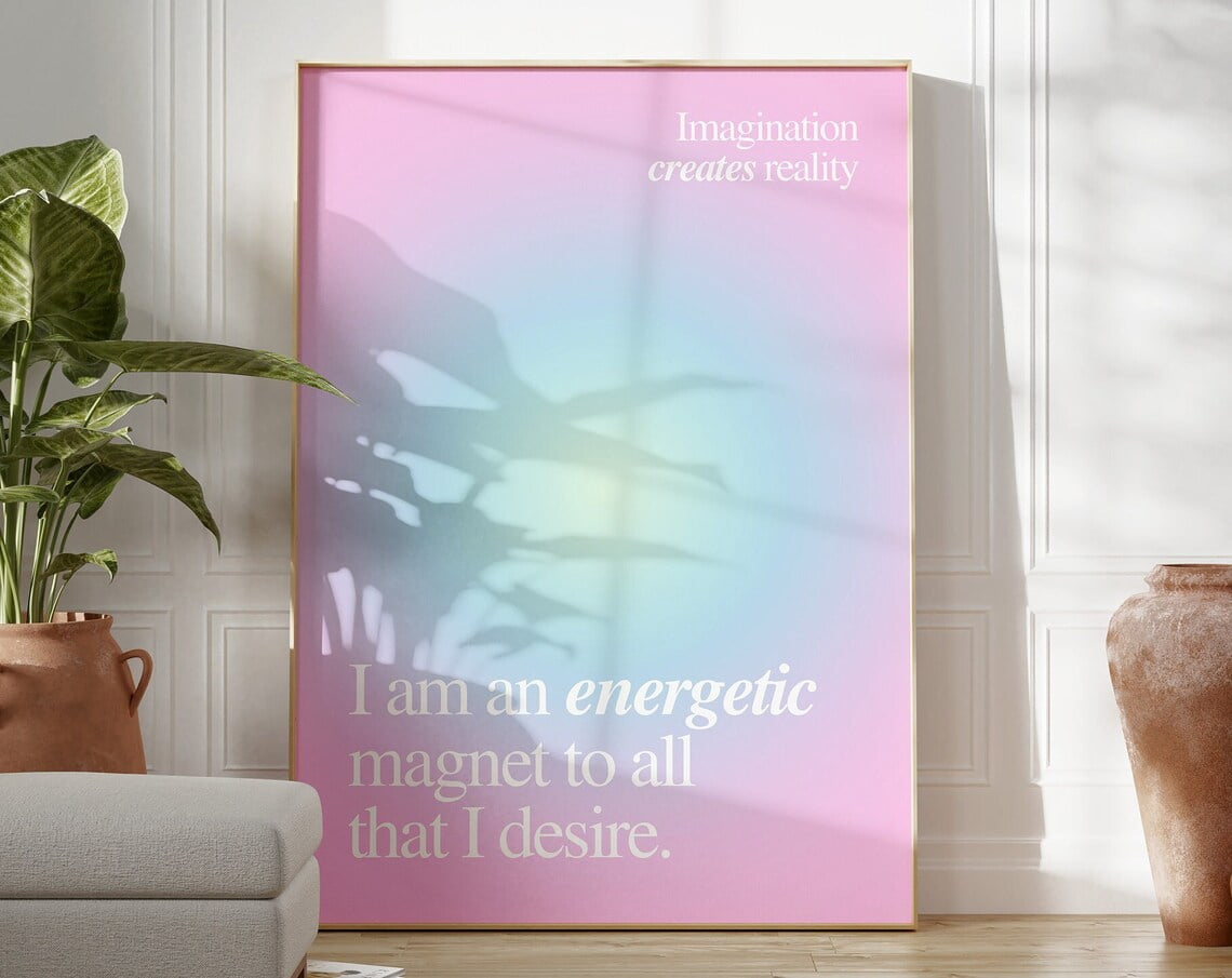 Aura Poster Affirmation Wall Art, Manifestation Quote Print, Pink And ...