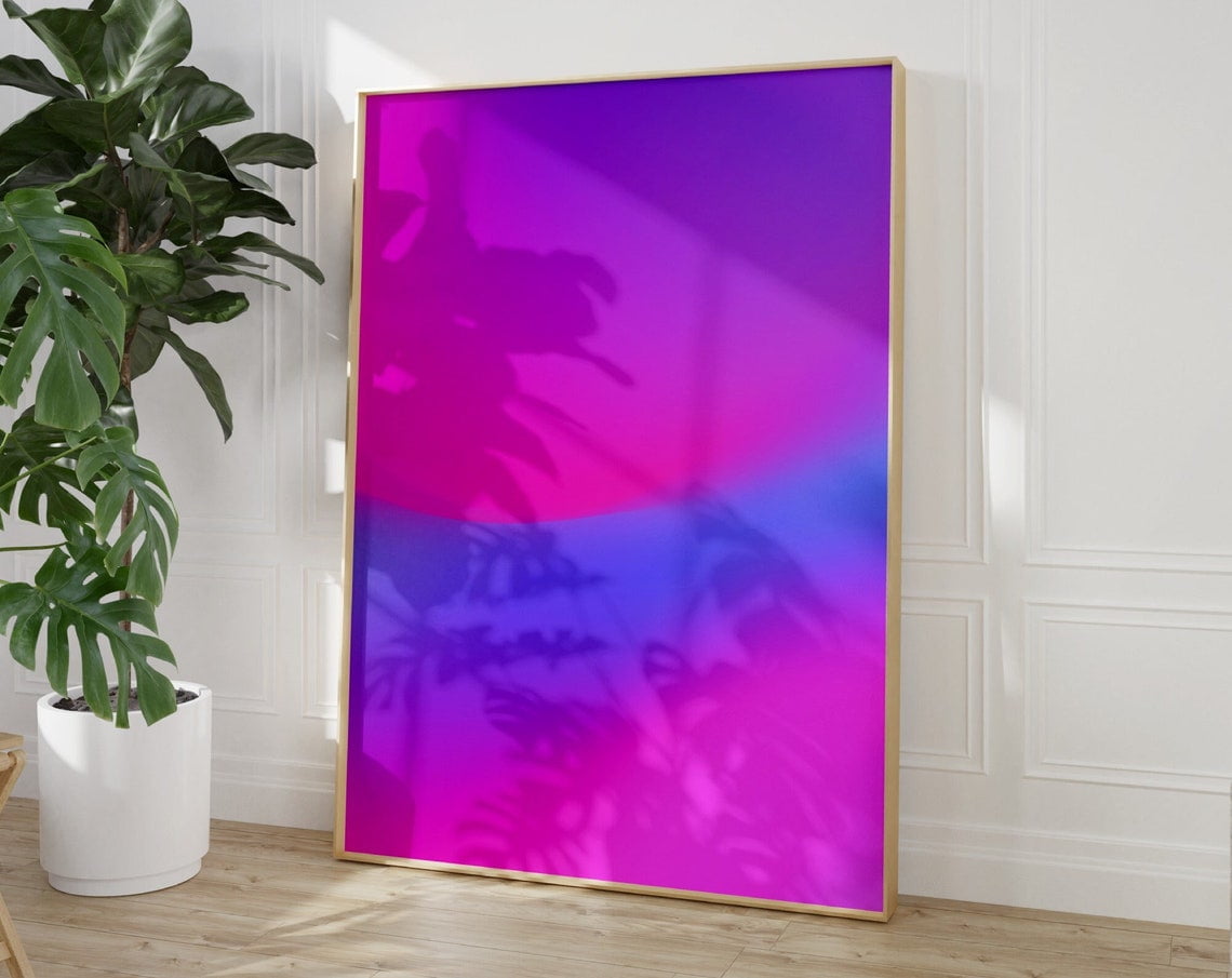 Aura Poster, Pink Blue Abstract Wall Art, Aesthetic Apartment Decor, Gradient Aura Print, Pink ...
