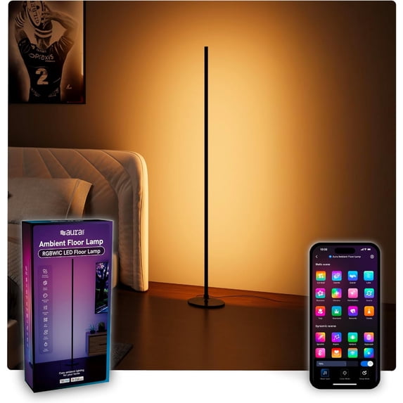 Aura RGBICW Floor Lamp, Ambient Lighting LED Corner Light App & Voice ...