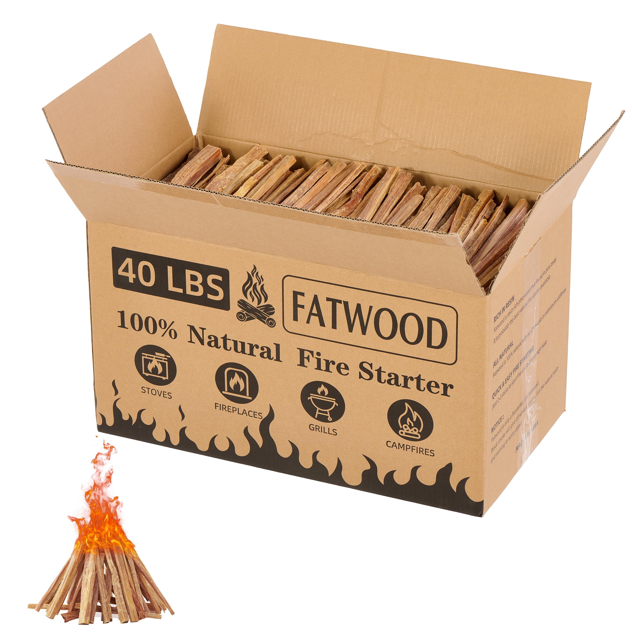 AuraLane 40 Lbs Fatwood Fire Starter Sticks,100% Natural Kindling Wood ...
