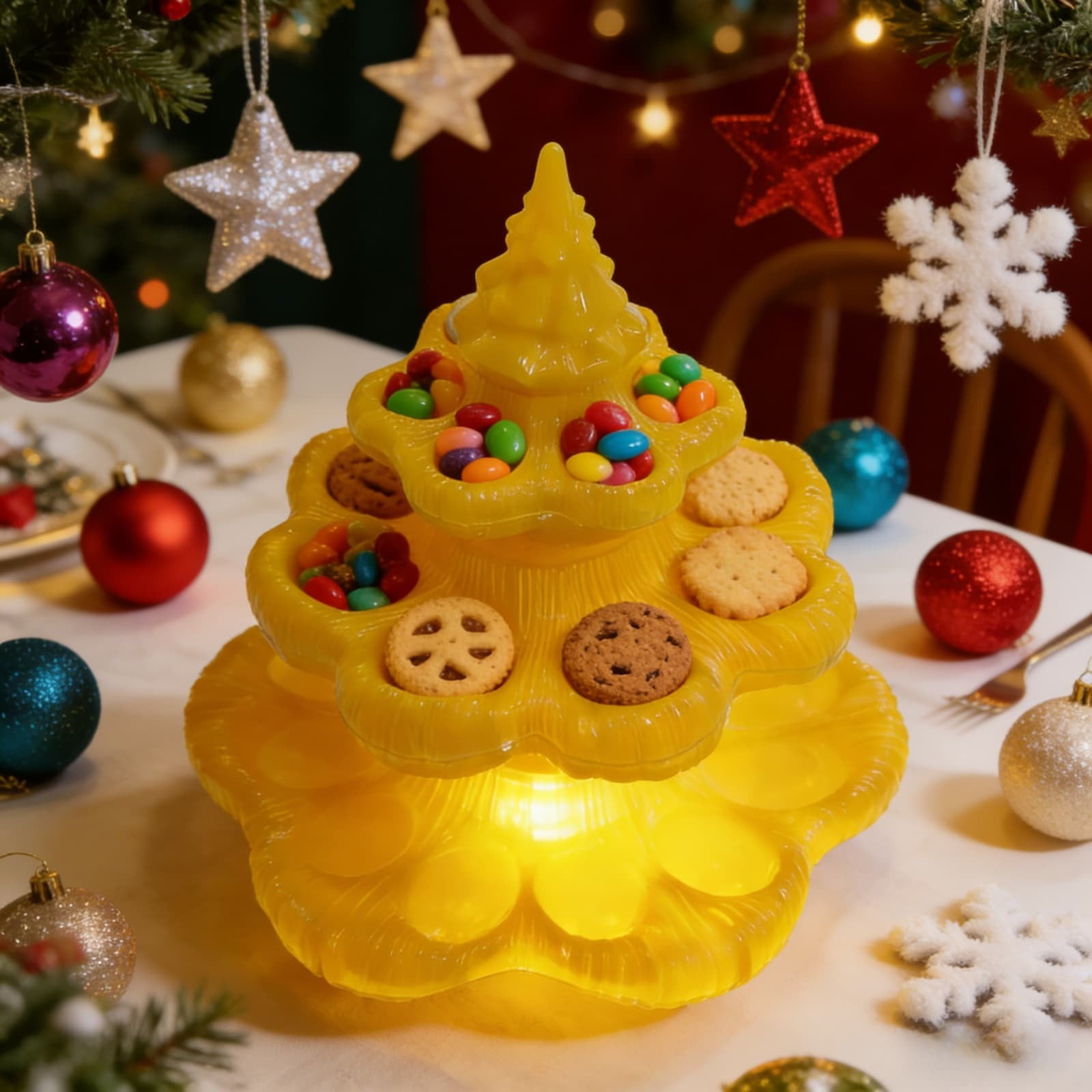 Auraaa Deviled Egg Christmas Tree Platter With LED Light, Reusable ...