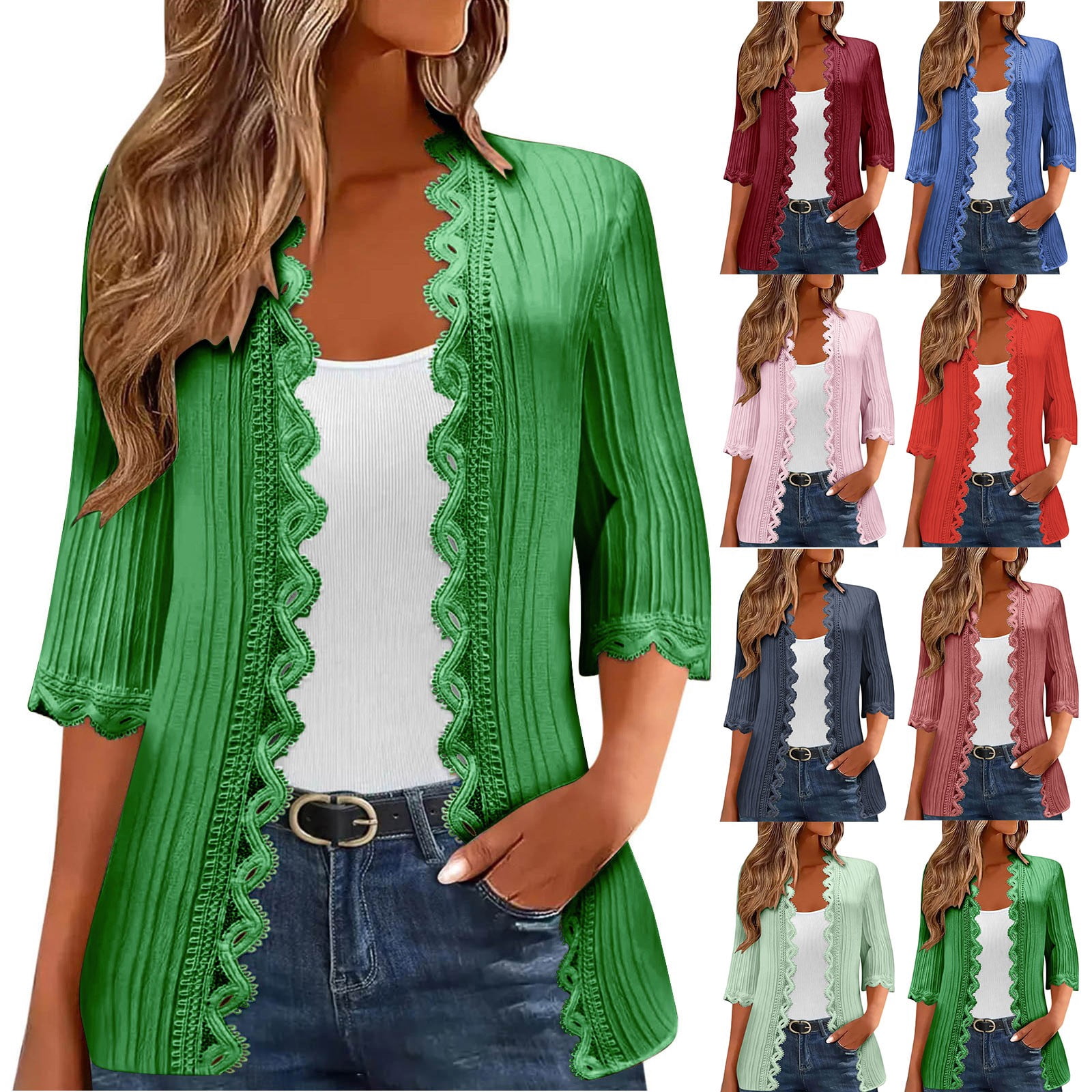 Auralook Women's Casual 3/4 Sleeve Cardigan Front Tie Lightweight Tops ...