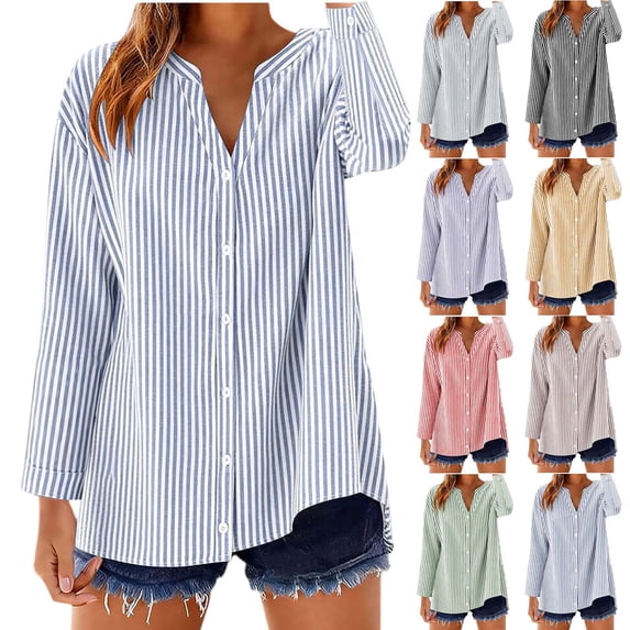 Auralook Women's Cotton Line Long Sleeve Button Down Shirts Plaid ...