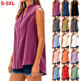 Auralook Women's Sleeveless Button Down Turn-down Shirts Blouses Solid ...