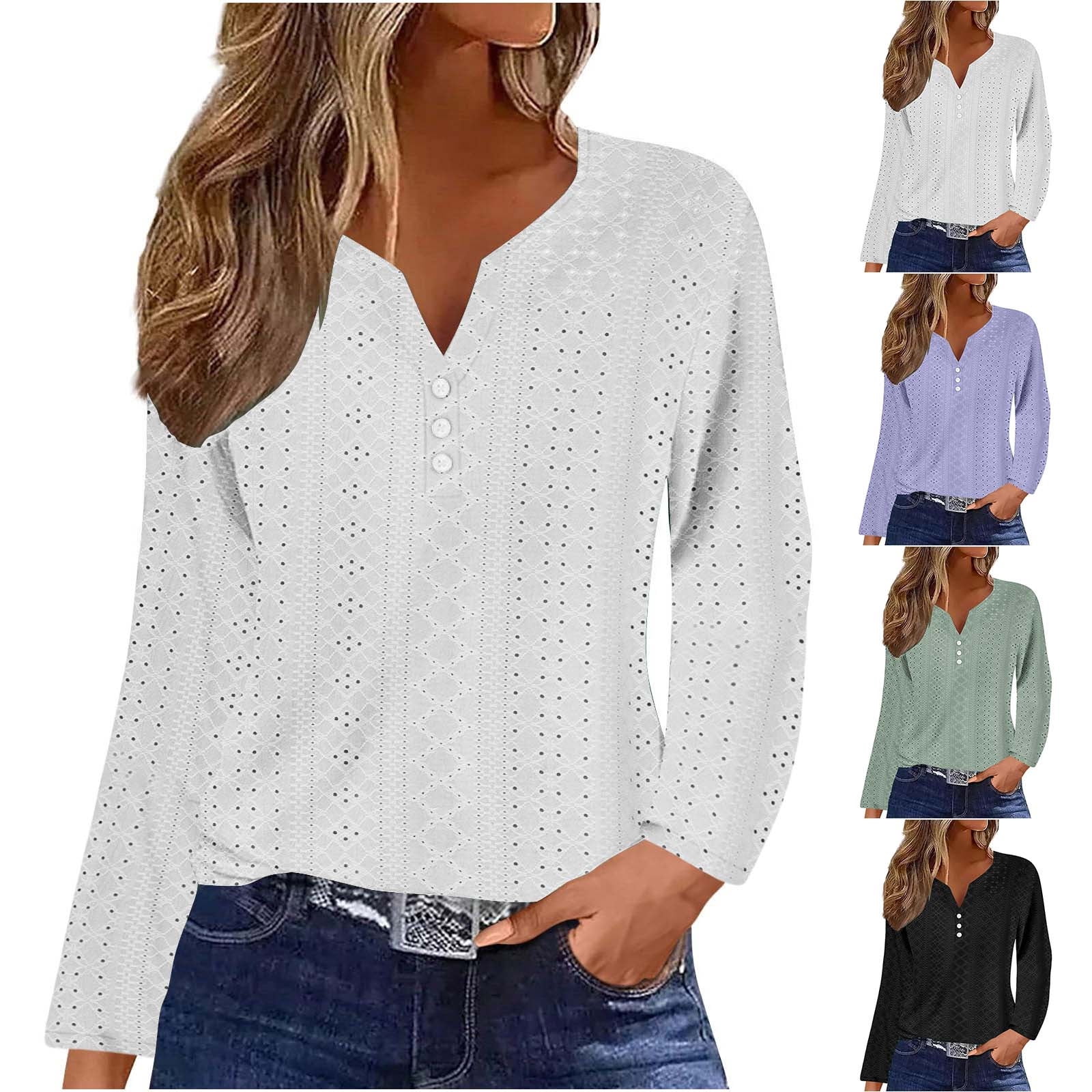 Auralook Womens Long Sleeve Tunic Tops Dressy Casual Solid V Neck ...