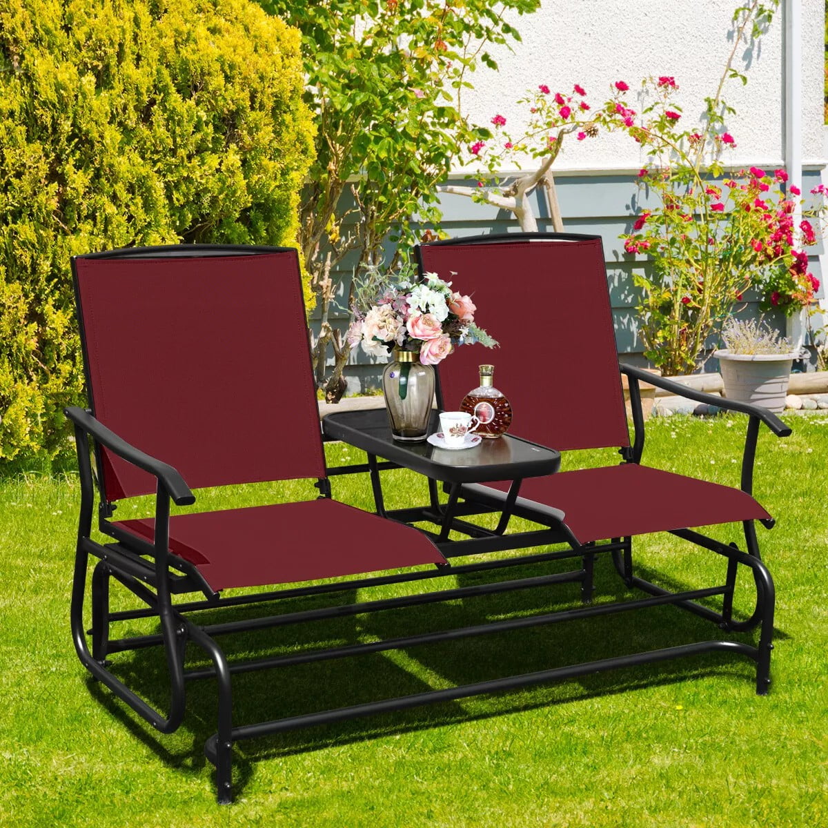 Auranook 2 Person Outdoor Patio Double Glider Chair Loveseat Rocking ...