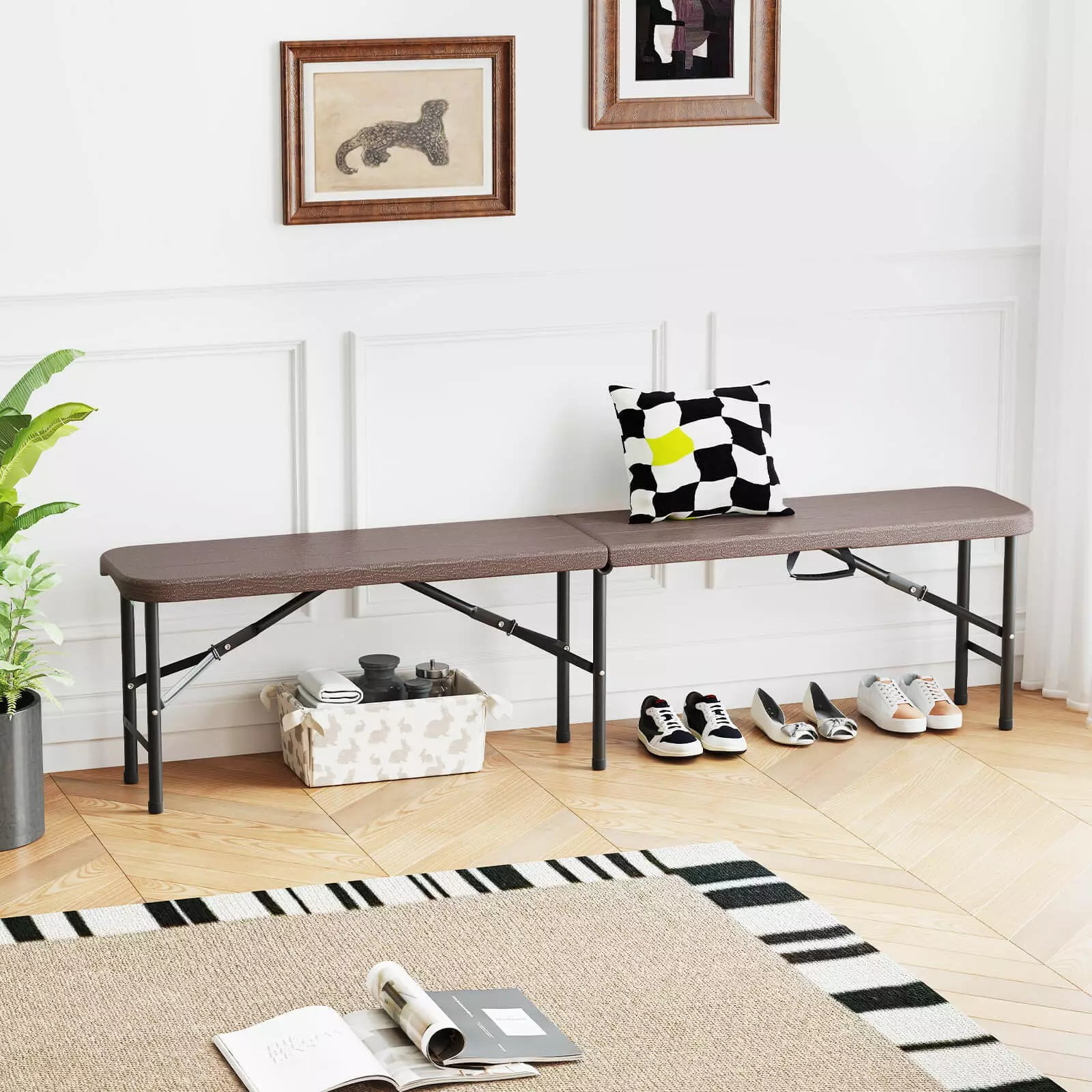 Auranook 2PCS 6 ft Plastic Folding Bench Portable Fold-in-Half Seat w ...