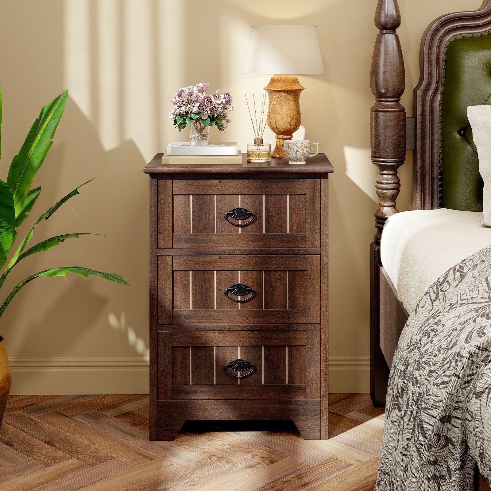 Auranook 3 Drawers End Table Nightstand Bedroom Storage Wood Slide ...