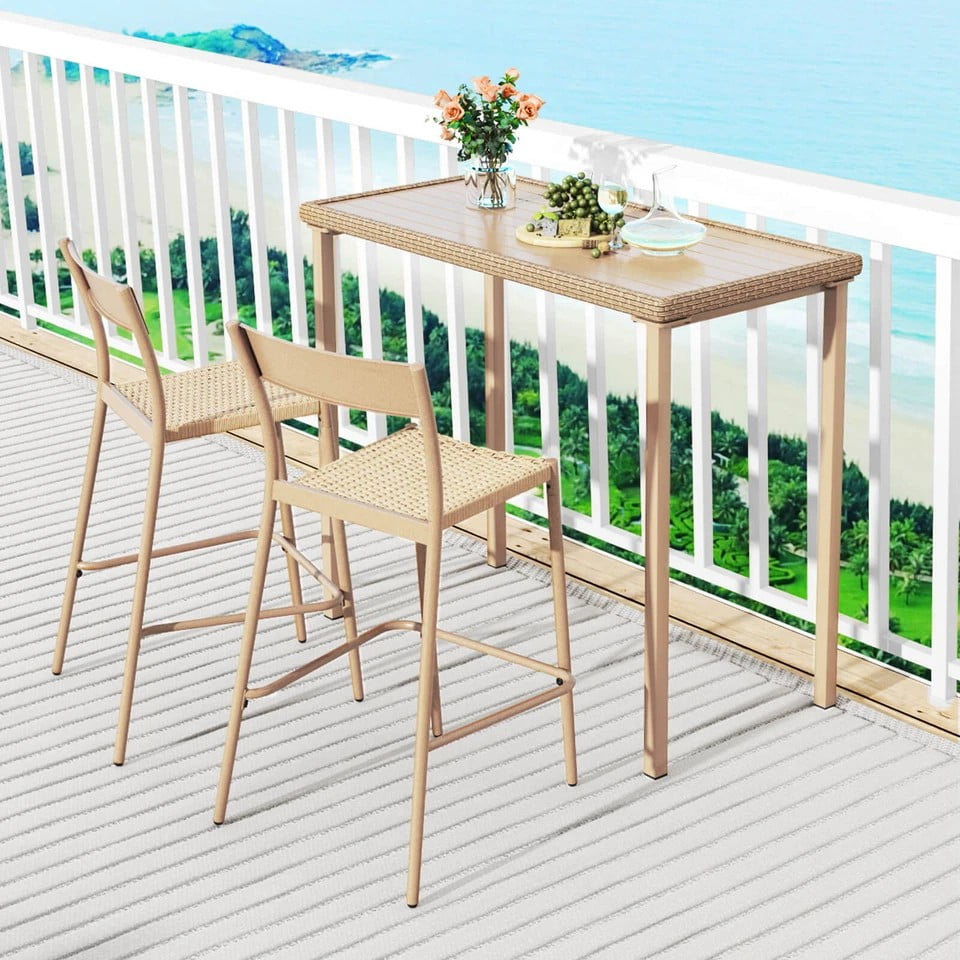 Auranook 3 Pieces Patio Bar Table Set Outdoor Bar Height Table & 2 ...