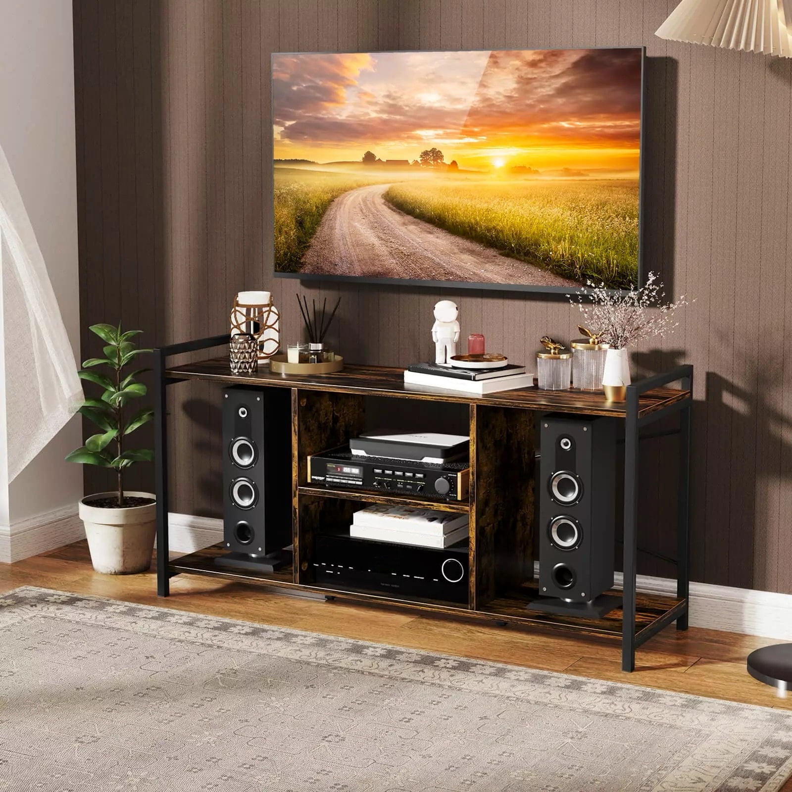 Auranook 3-tier TV Stand for 55" TVs w/4 Open Shelves Heavy-duty Metal ...