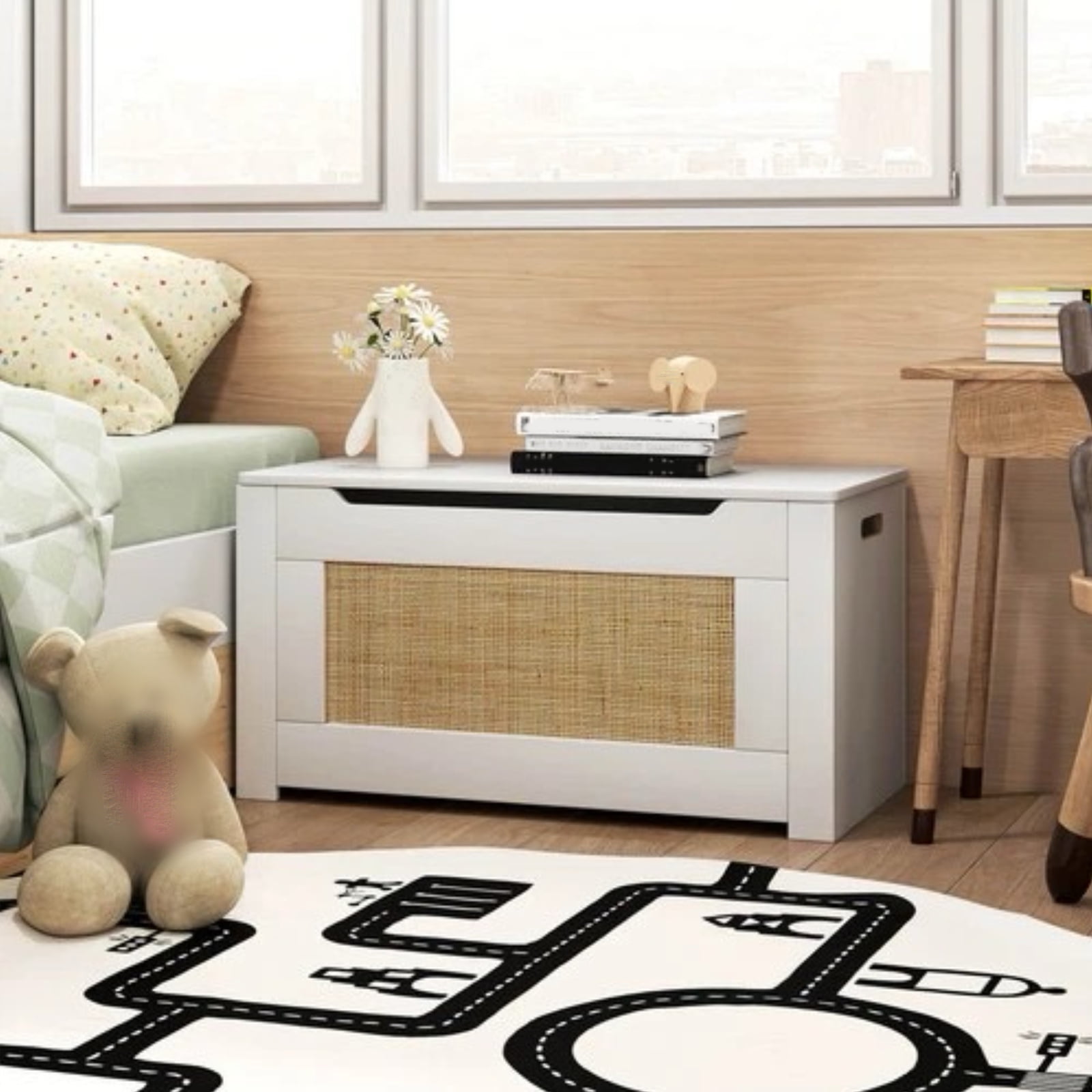 Auranook 31.5" Toy Chest for Kids Rattan Toy Storage Box with Flip Top ...