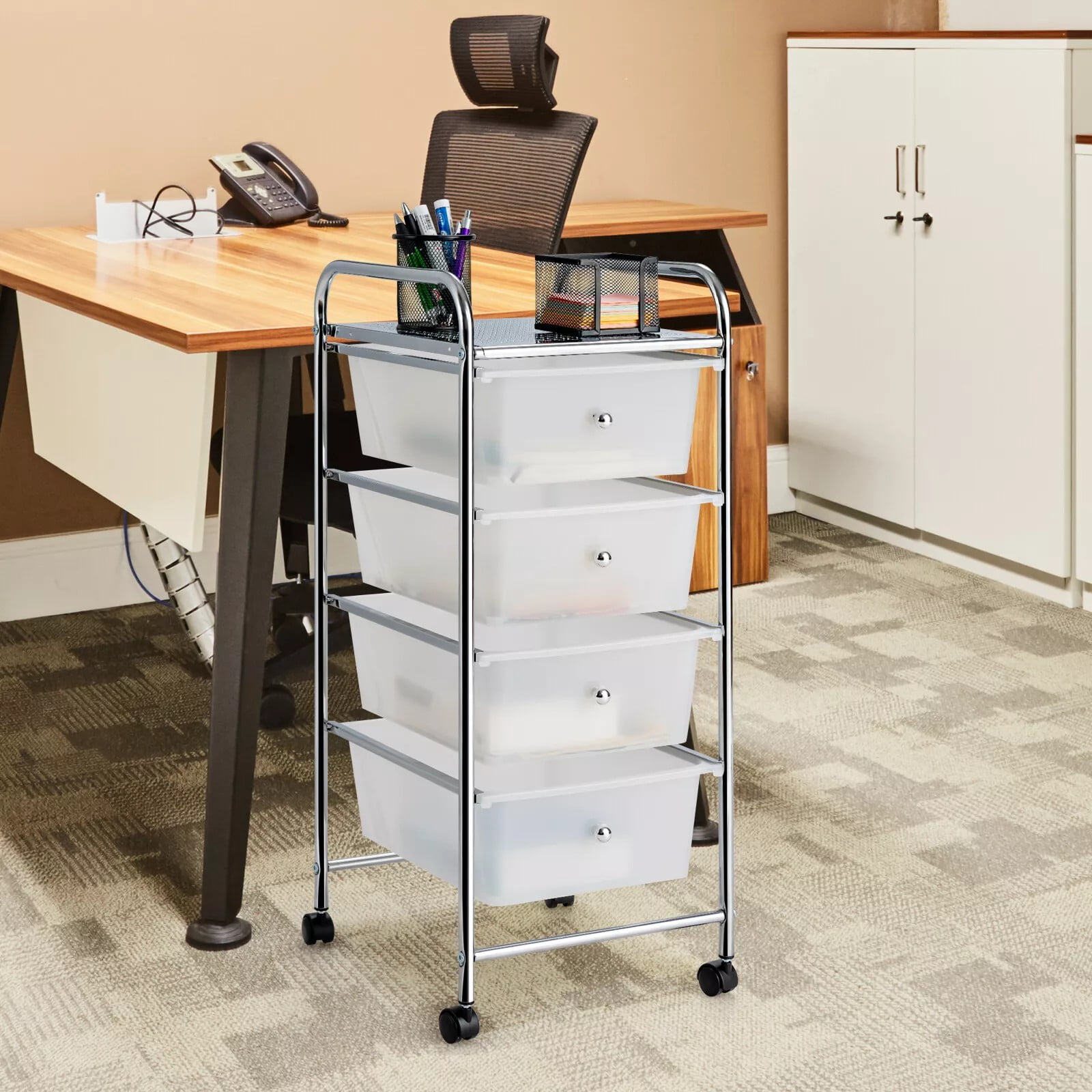 Auranook 4-Drawer Storage Cart, Rolling Plastic Drawer Trolley w ...