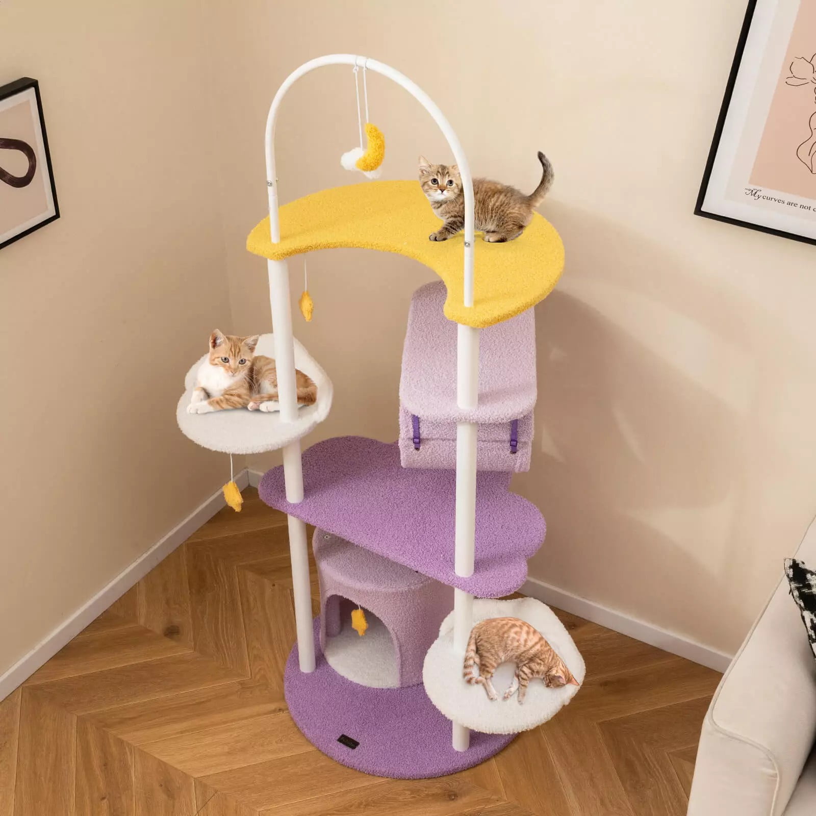 Auranook 62" Multi-level Cat Tree, Sky-Theme Cat Tower w/ Moon Shaped ...