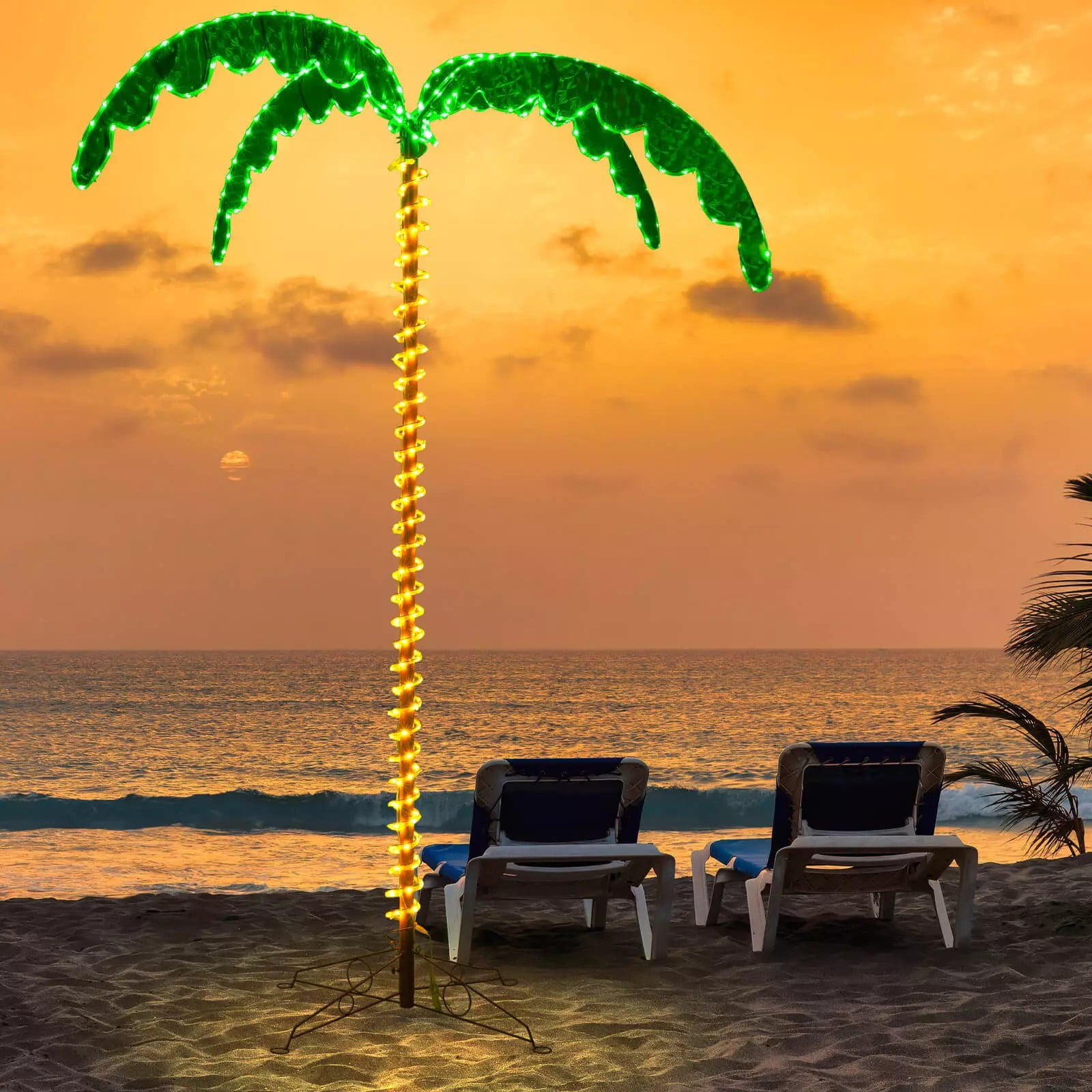 Auranook 7.5 FT Lighted Palm Tree, Tropical Christmas Tree with 332 LED ...