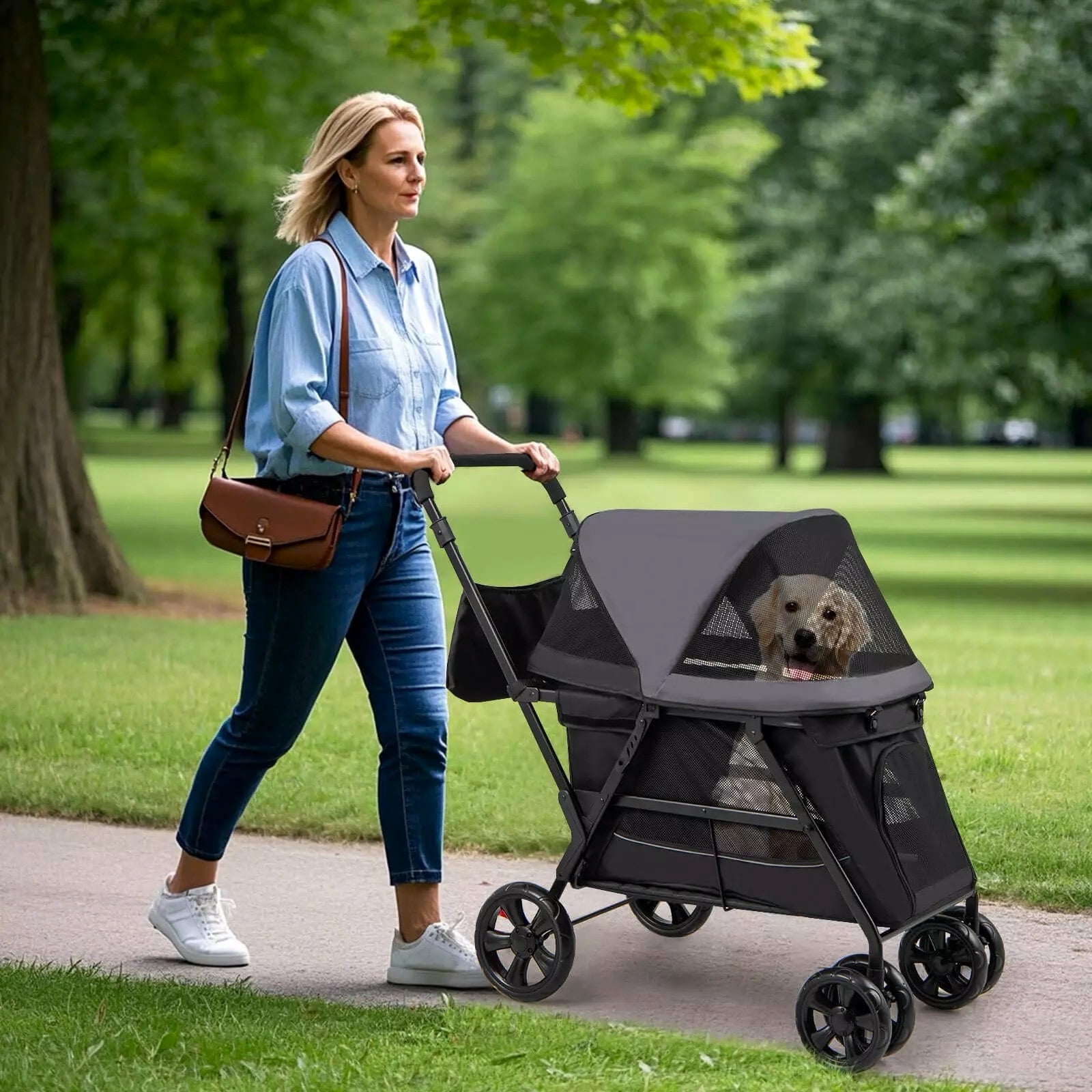 Auranook Dog Stroller for Small Medium Dogs, Foldable Dog Wagon w/ Dual ...