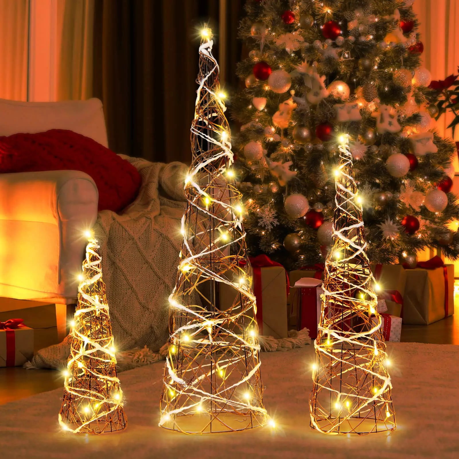 Auranook Large Christmas Cone Trees, Set of 3, 32", 24", 16" Indoor ...