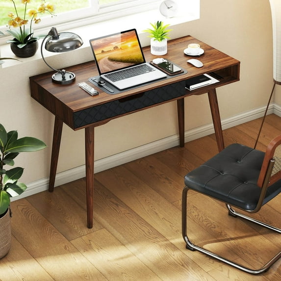 Auranook Mid-Century Modern Computer Desk w/ Drawer & Open Compartment ...