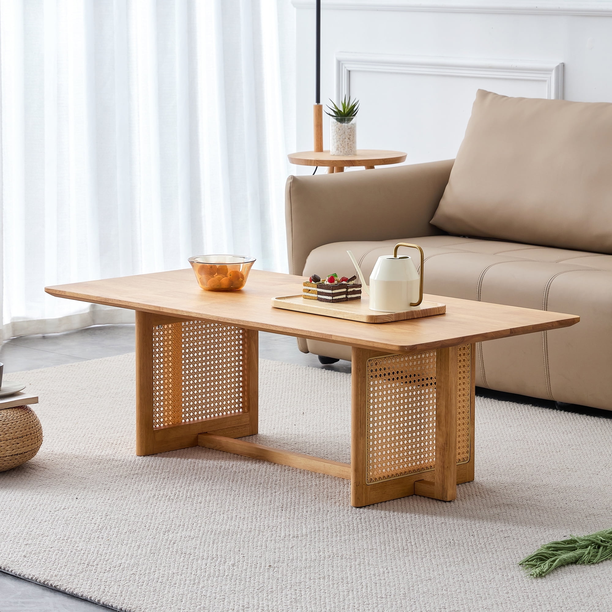 Auranook Natural Rubber Wood and Solid Wood Coffee Table Modern ...