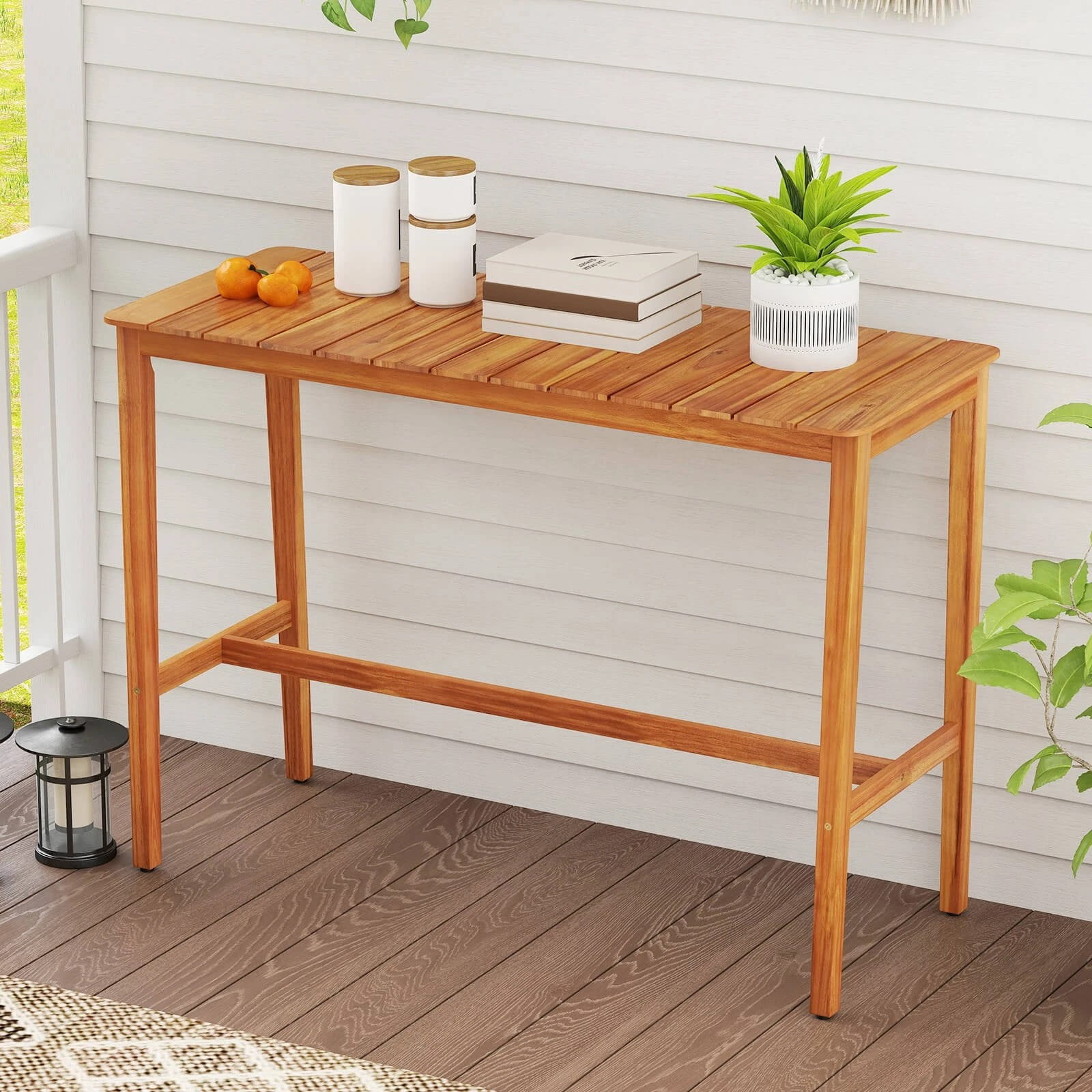 Auranook Outdoor Bar Table, Acacia Wood Counter Height Table with ...