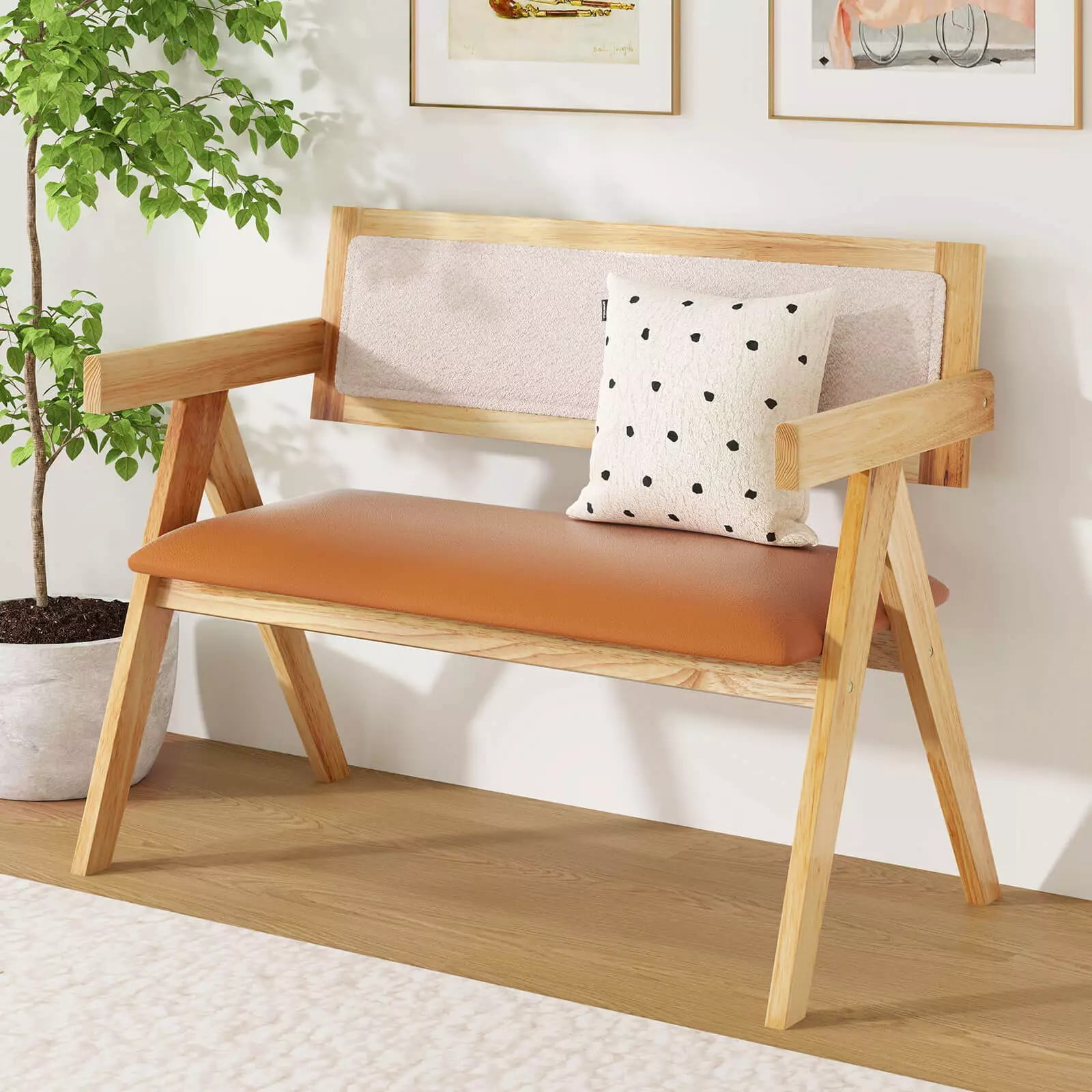 Auranook Rubber Wood Dining Bench, Accent Indoor Bench with Armrest ...