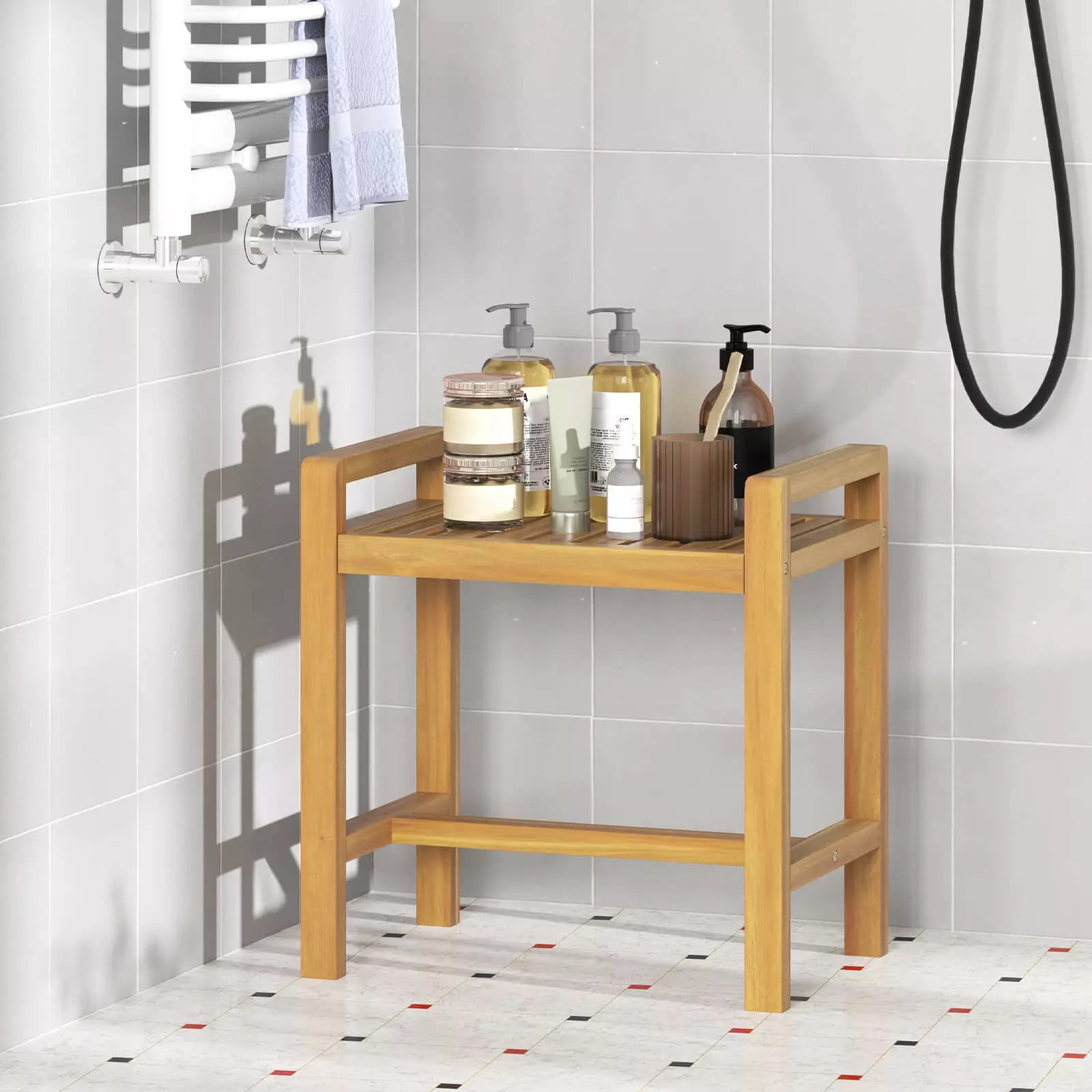 Auranook Teak Wood Shower Bench, Solid Wood Stool for Inside Shower ...