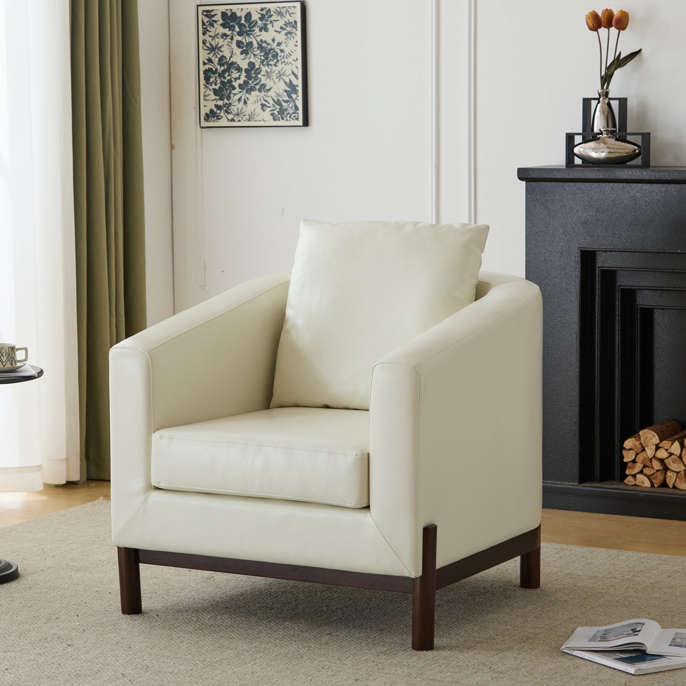 Aurds Modern Barrel Club Chair - Wood Frame - White - Walmart.com