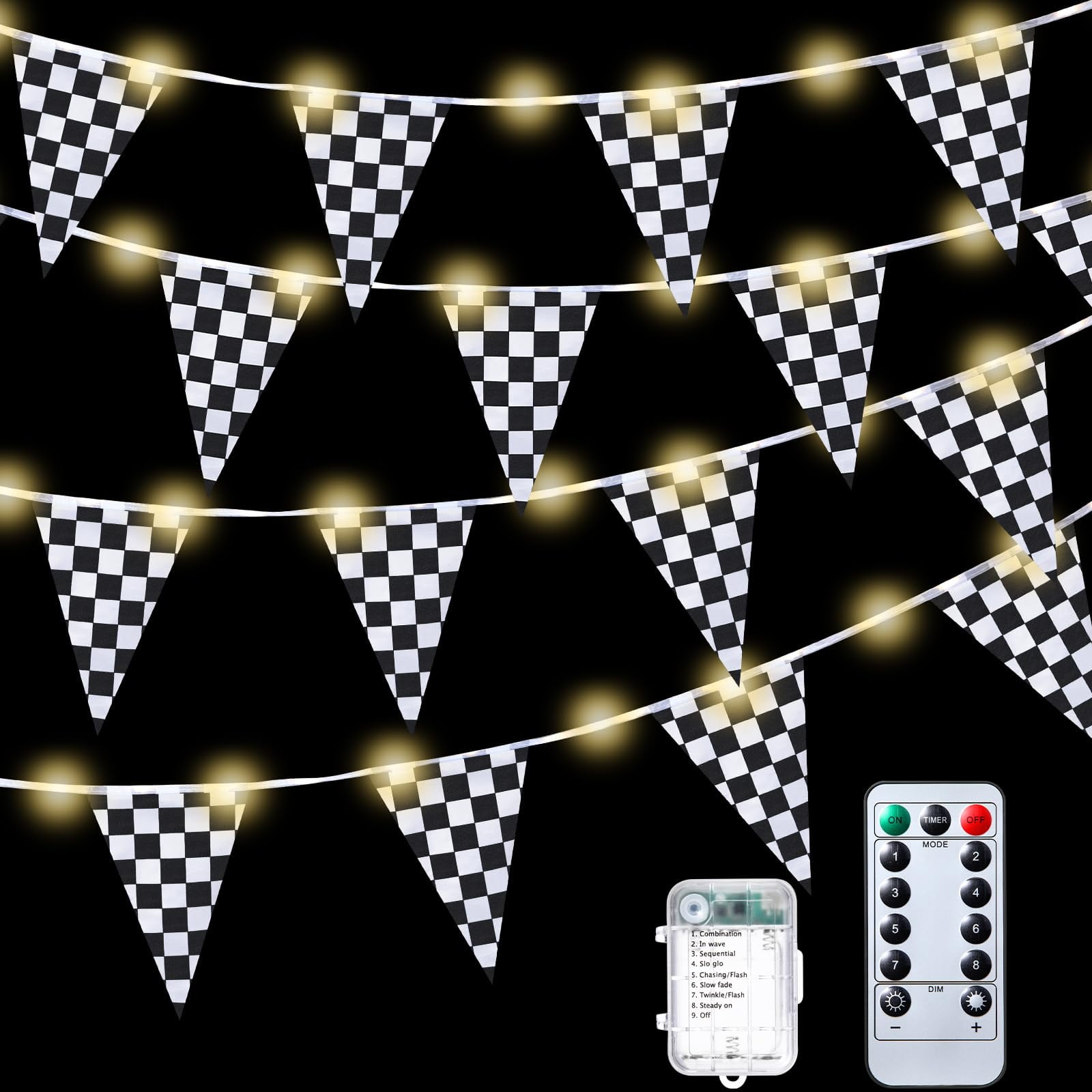Aurelema Light up Black SSF20 and White Checkered Flag Banner, 32.8 ft ...