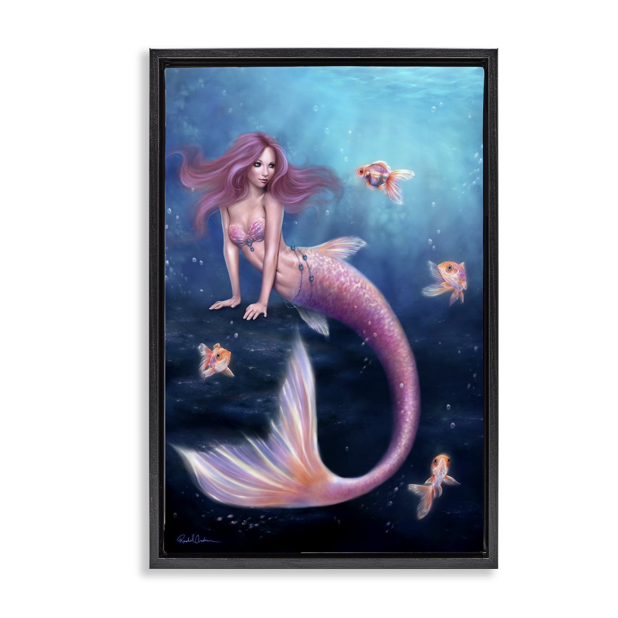 Aurelia Mermaid & Fish Black Framed Floater Canvas Wall Art, design by ...