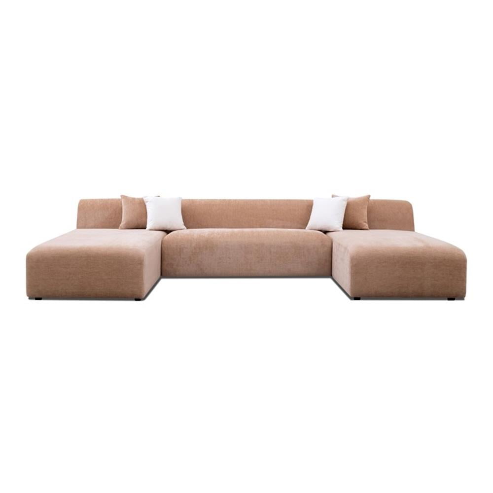Aurelia Mid-Century Modern U-Shape Peach Chenille Corner Sectional Sofa ...
