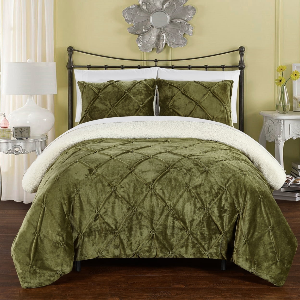 Aurelia Pinch Pleated Ruffled and Pintuck Sherpa Lined Blanket Bed Set ...