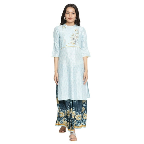 Aurelia Women'S Polyester Floral Regular Kurta (21Aua12496-504363_Blue_S) - Walmart.com