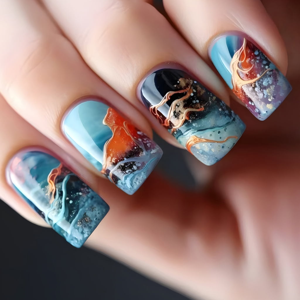 Aurgiarme 24 Pcs 3D Emboss Stick on Nails Gradients Artificial Nails ...